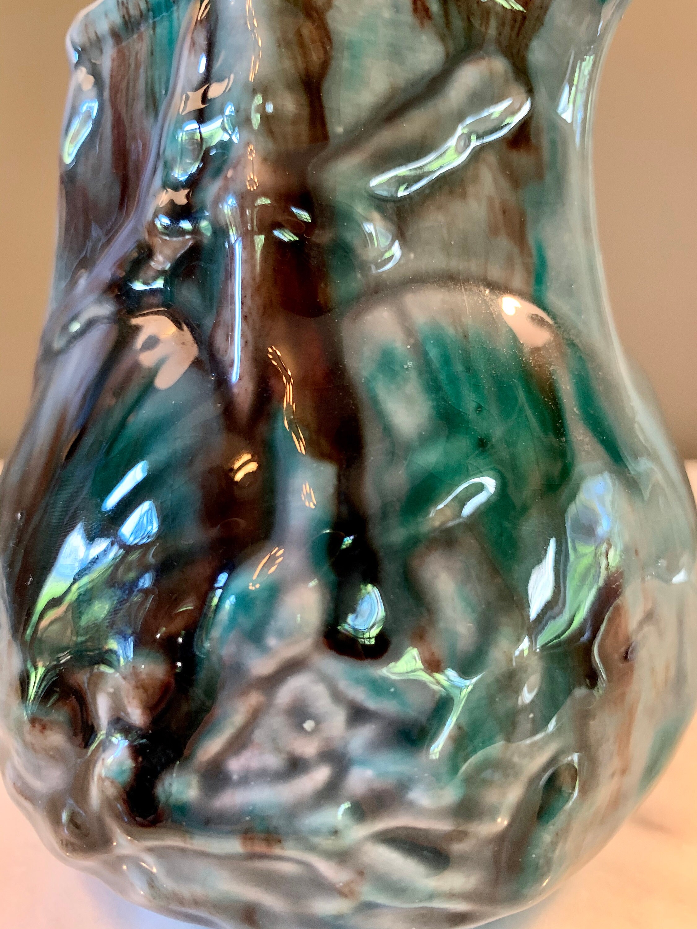 A Colorfully Glazed Art Pottery Pitcher or Creamer With Shell Design ...
