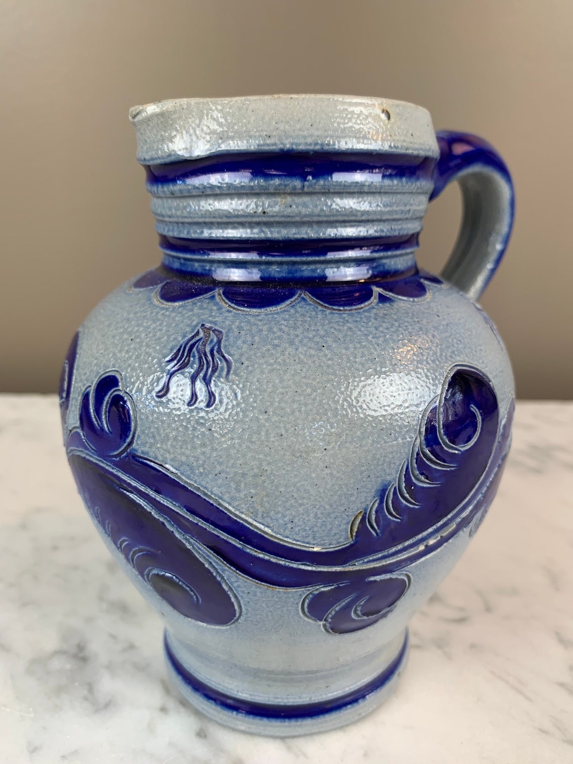 Vintage German Salt-glazed Pottery Pitcher in Stunning Cobalt - Etsy