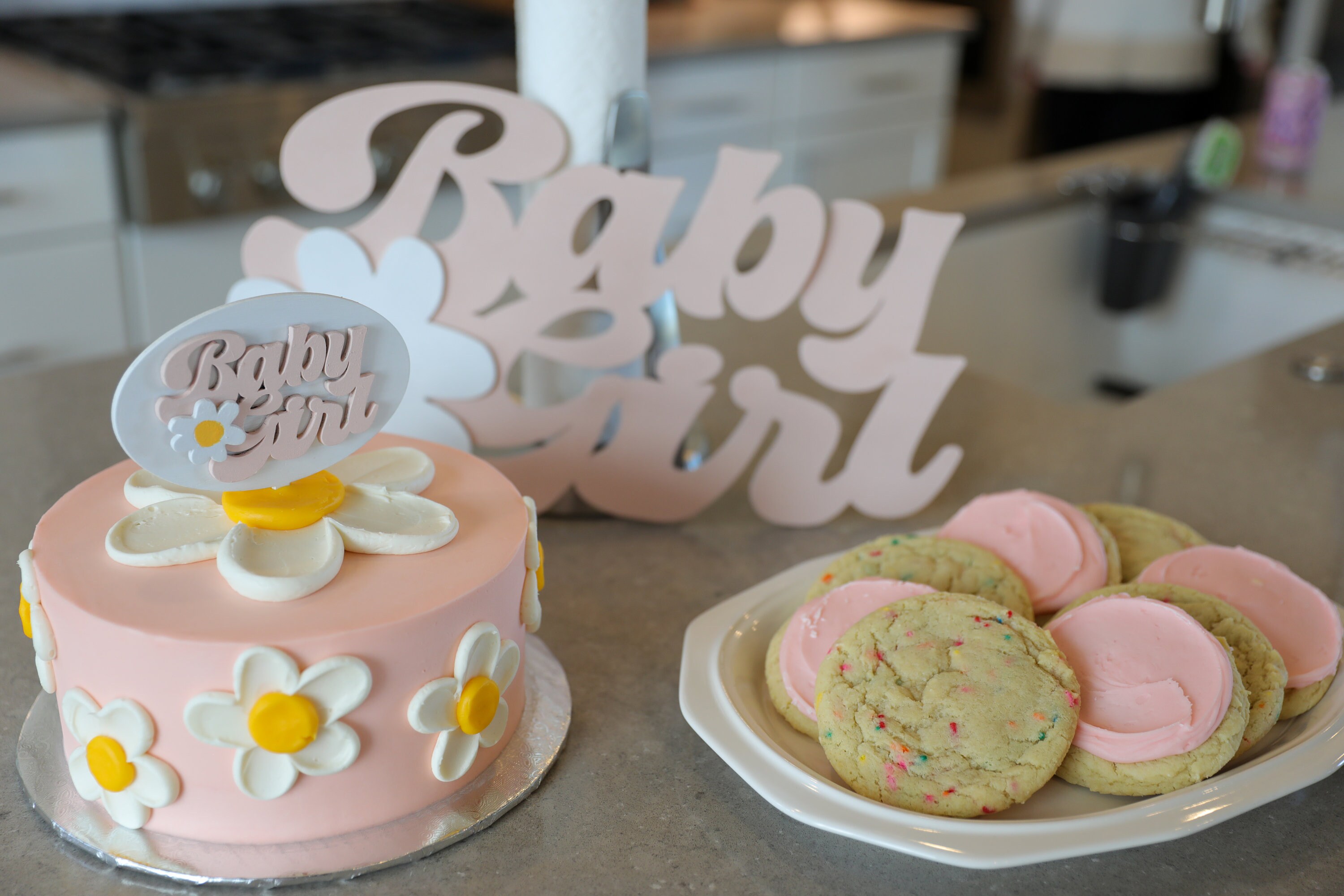 Baby Girl Wooden Sign | Pink Baby Girl Sign | Baby Shower Sign | Daisy ...