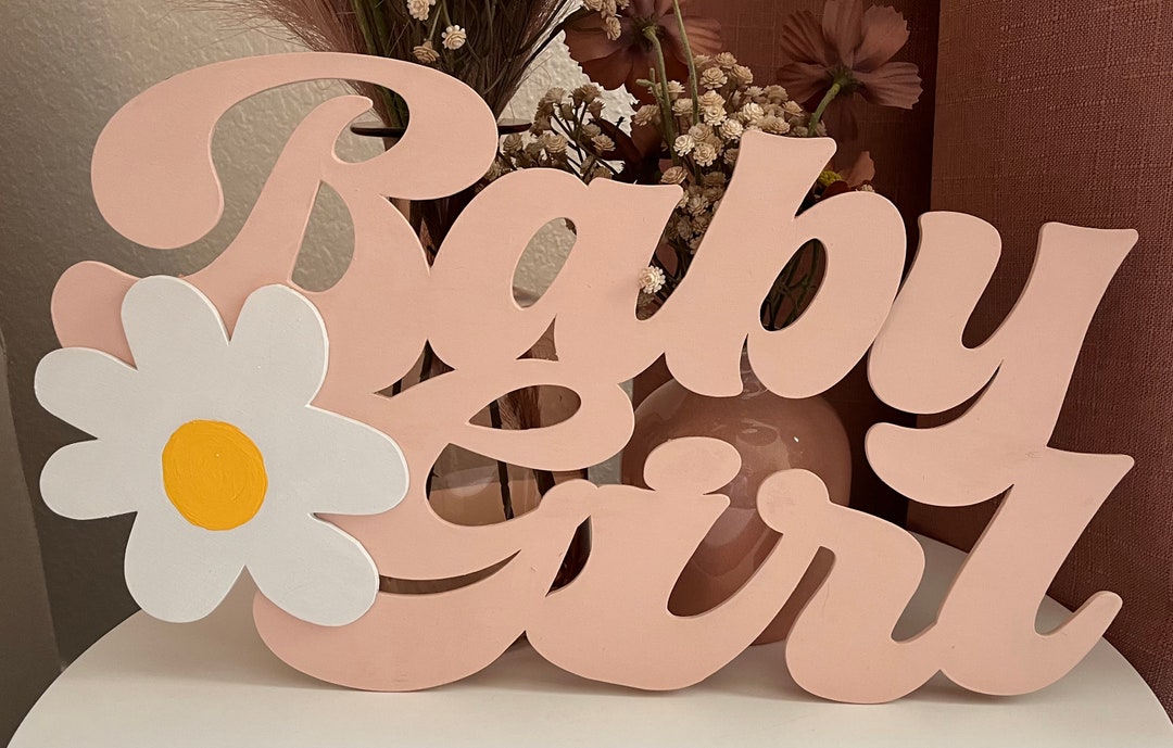Baby Girl Wooden Sign | Pink Baby Girl Sign | Baby Shower Sign | Daisy ...