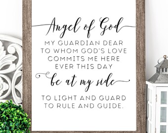 Wall Décor Home Décor Catholic child bedroomnursery decor Angel of God ...