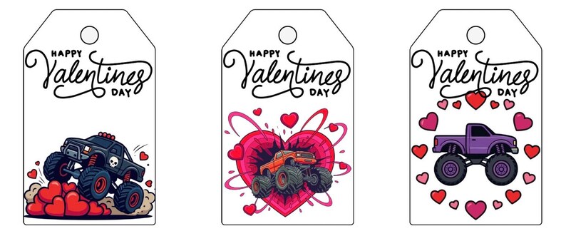 Monster Truck Valentine Gift Tags for Boys – Truck & Heart Printable ...