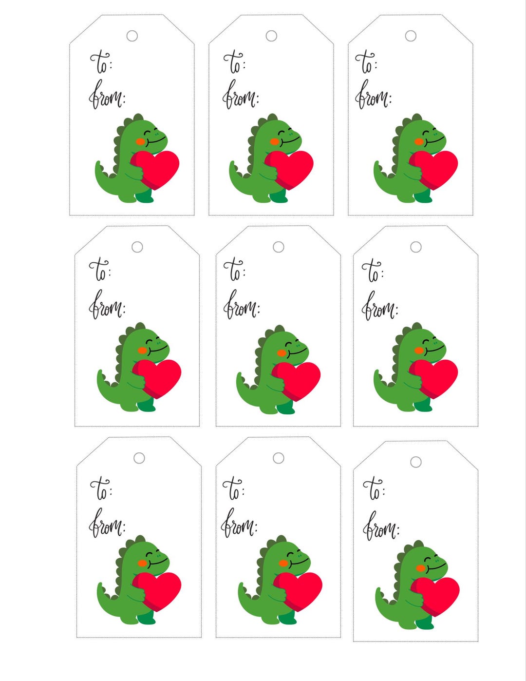 Dinosaur Valentine Gift Tags – Printable Kids Party Favors (instant ...