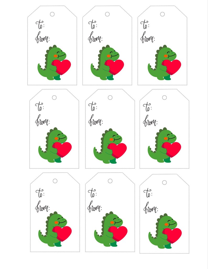 Dinosaur Valentine Gift Tags – Printable Kids Party Favors (instant ...