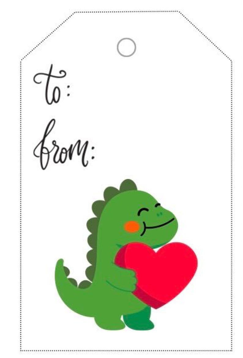 Dinosaur Valentine Gift Tags – Printable Kids Party Favors (instant ...