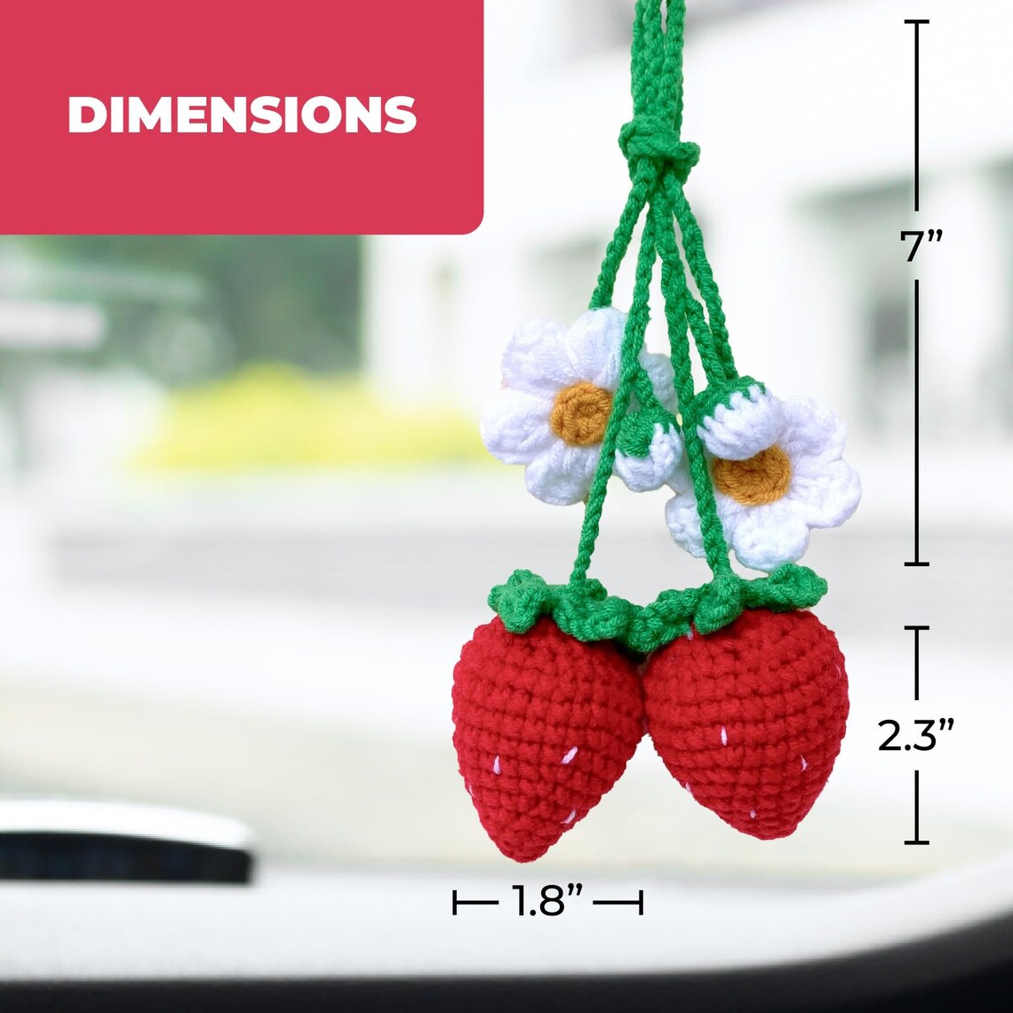 2 Crochet Strawberries Flowers for Car Boho Plants for Women Rear View ...