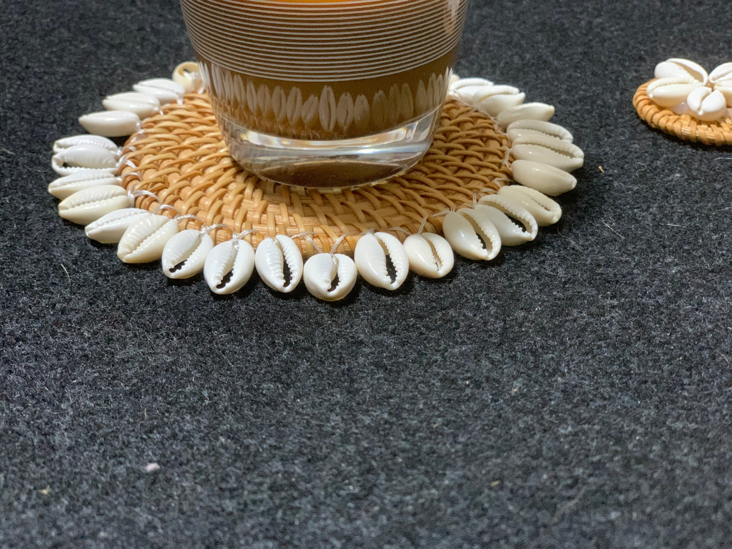 Handmade Woven Rattan Coasters With Shells, Wicker Coasters, Natural ...