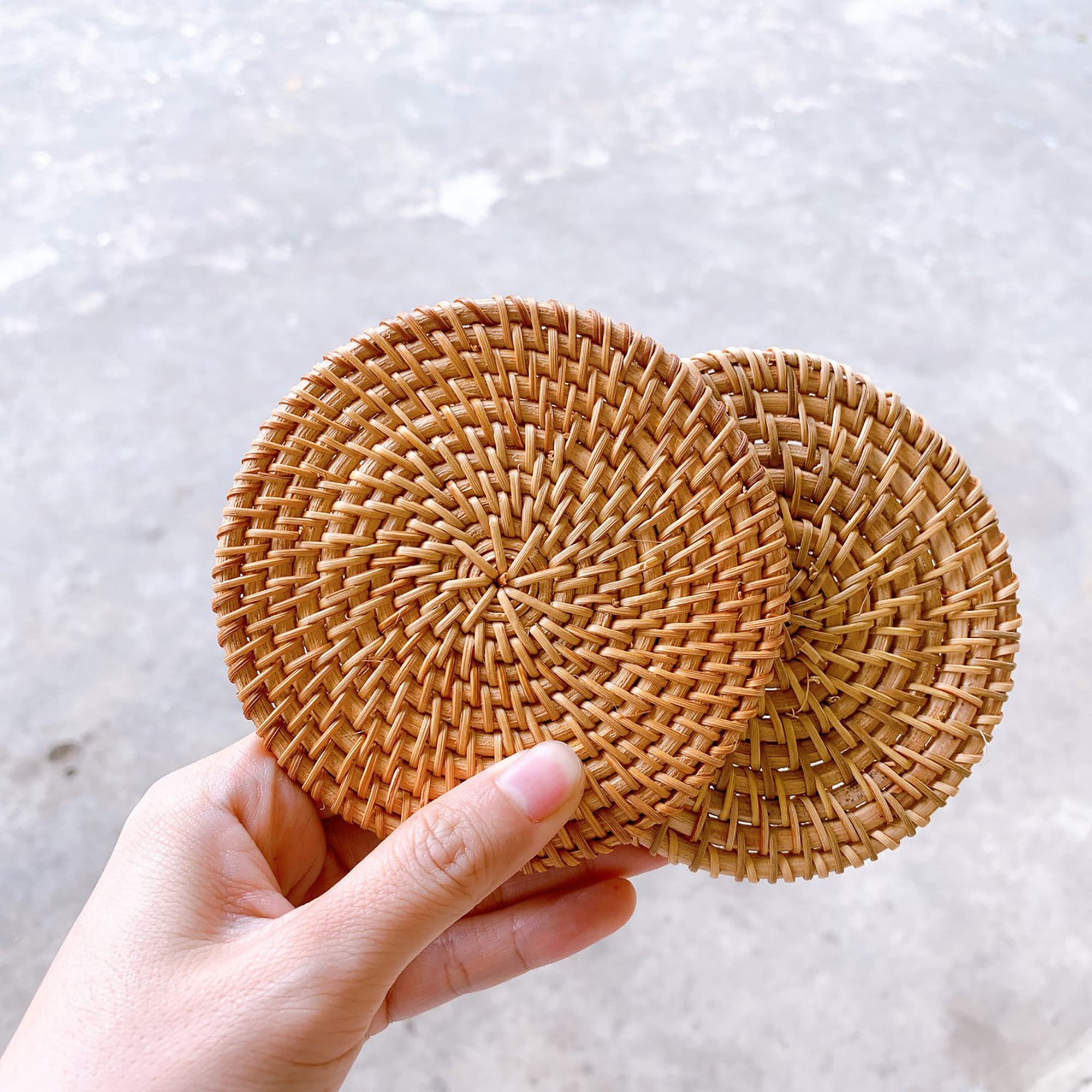 Handmade Woven Rattan Coasters With Shells, Wicker Coasters, Natural ...