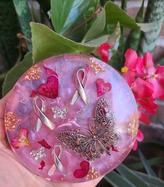 Breast Cancer Awareness Ribbon Rose Quartz & Petal Charging | Etsy