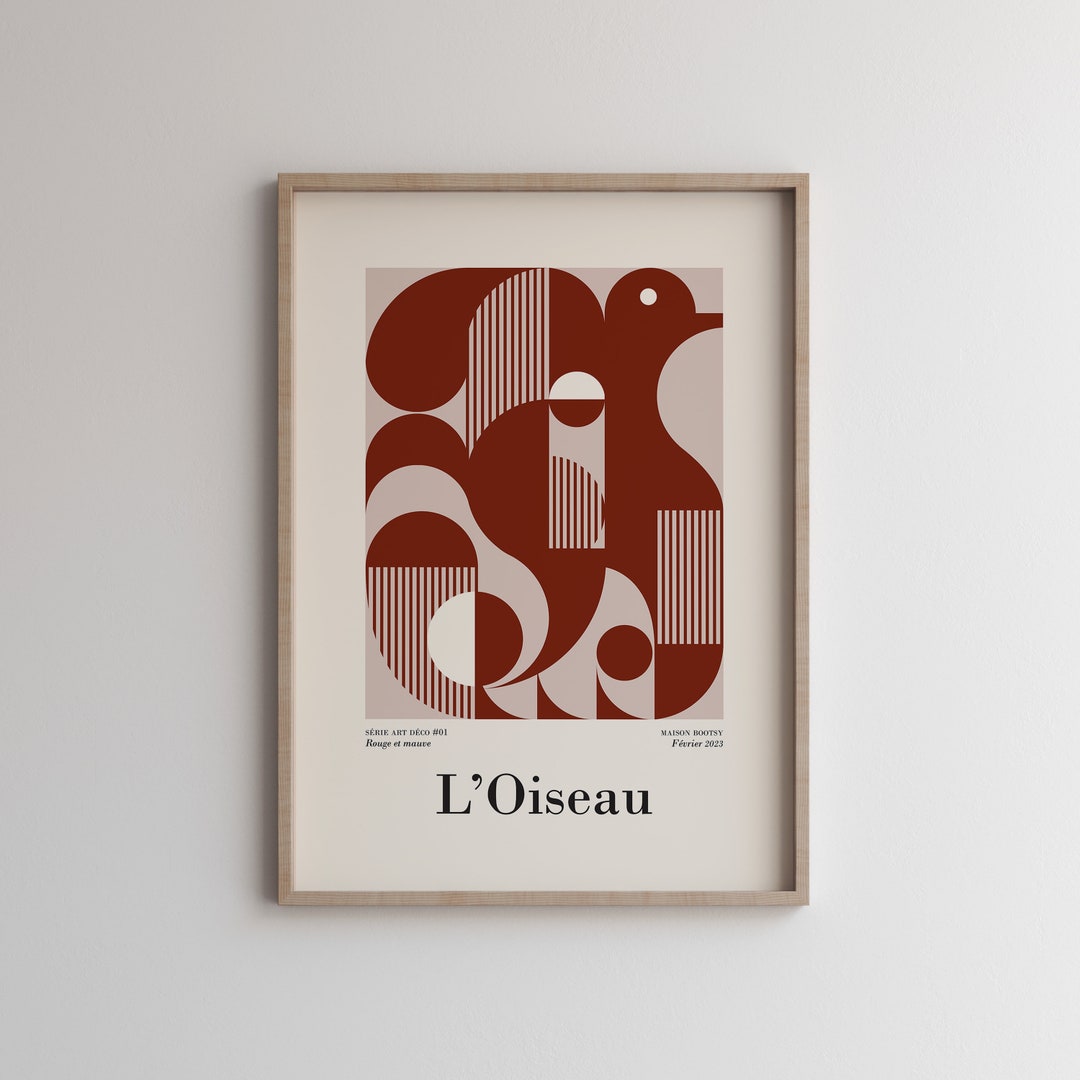 Large ART DECO Bordeaux Red Poster, Scandinavian Decor, Instant ...