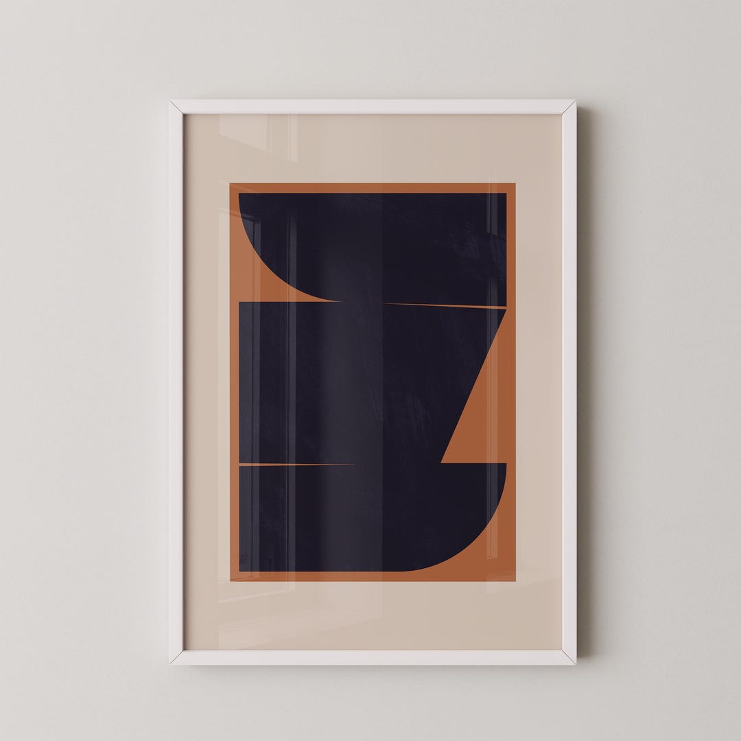 Large Orange and Navy Blue Contemporary Art Poster, A1 A2 A3 A4 ...