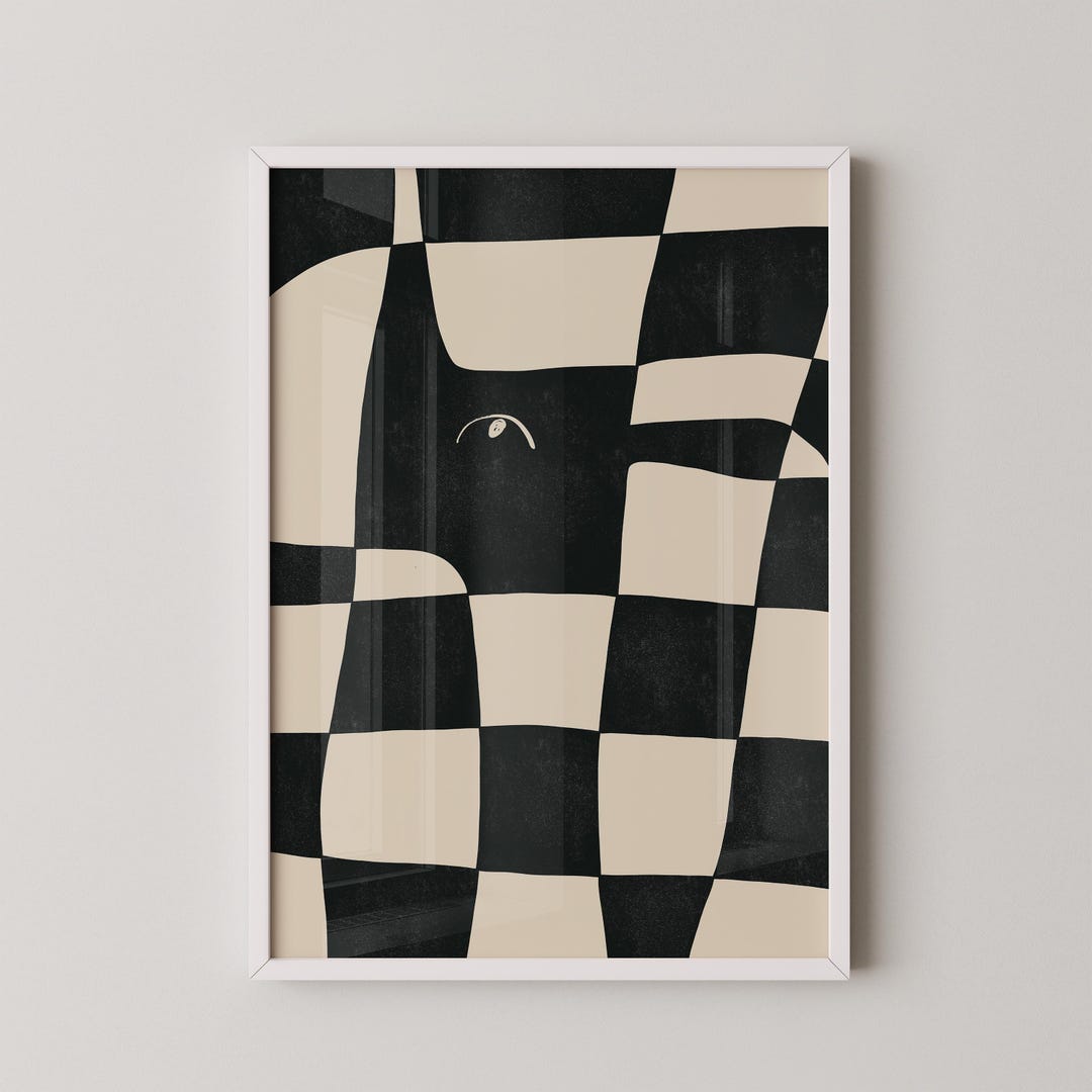 Black and Beige Checkerboard Printable Wall Art, Downloadable Geometric ...