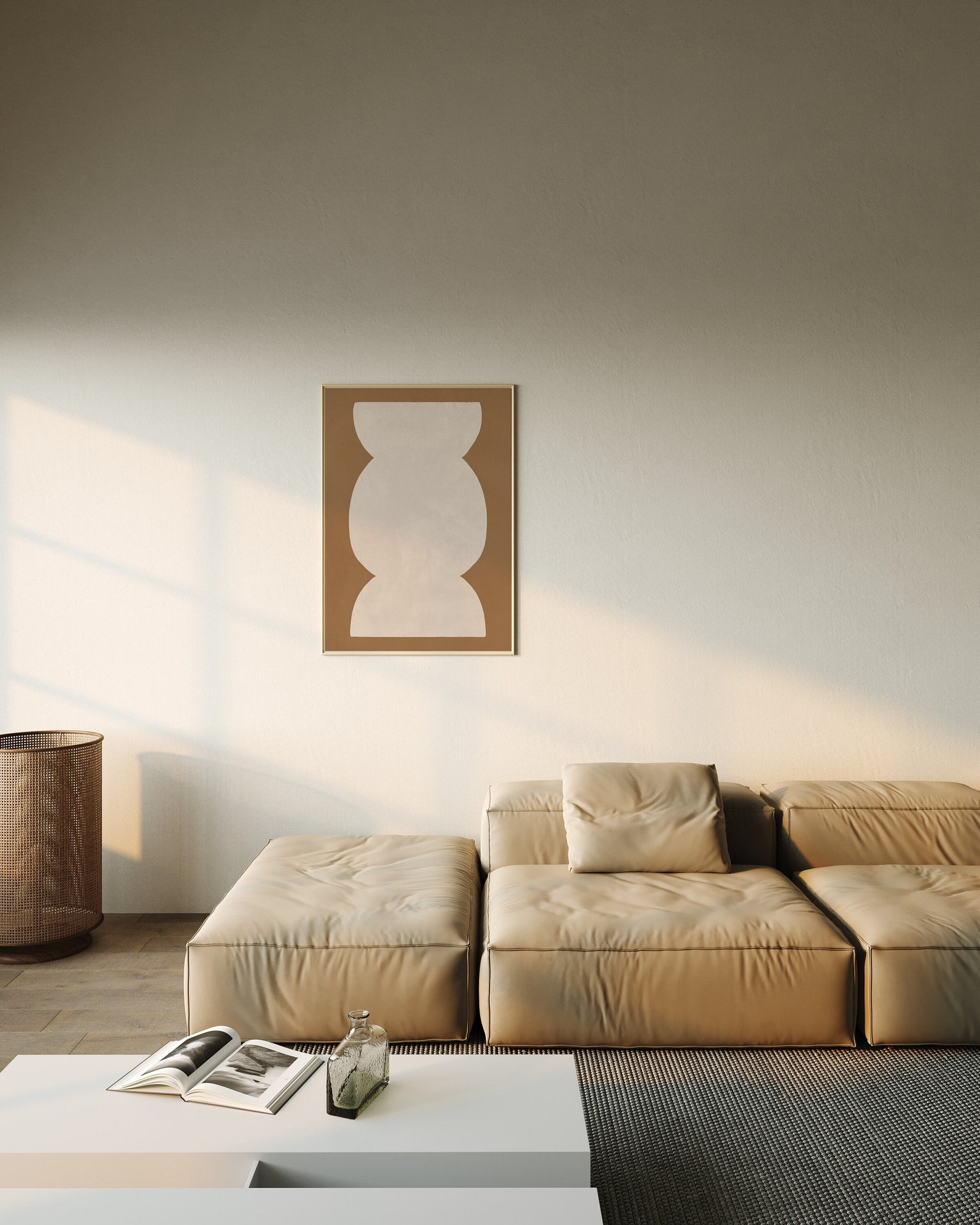 Art Print of Beige Abstract Shape on Brown Background - Etsy