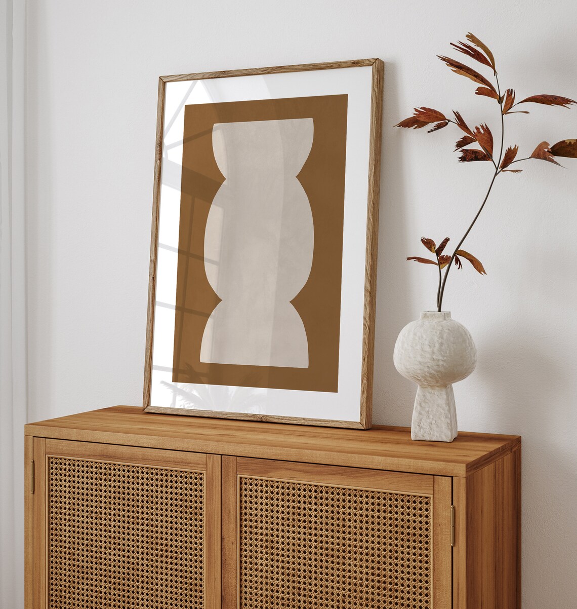 Art Print of Beige Abstract Shape on Brown Background - Etsy