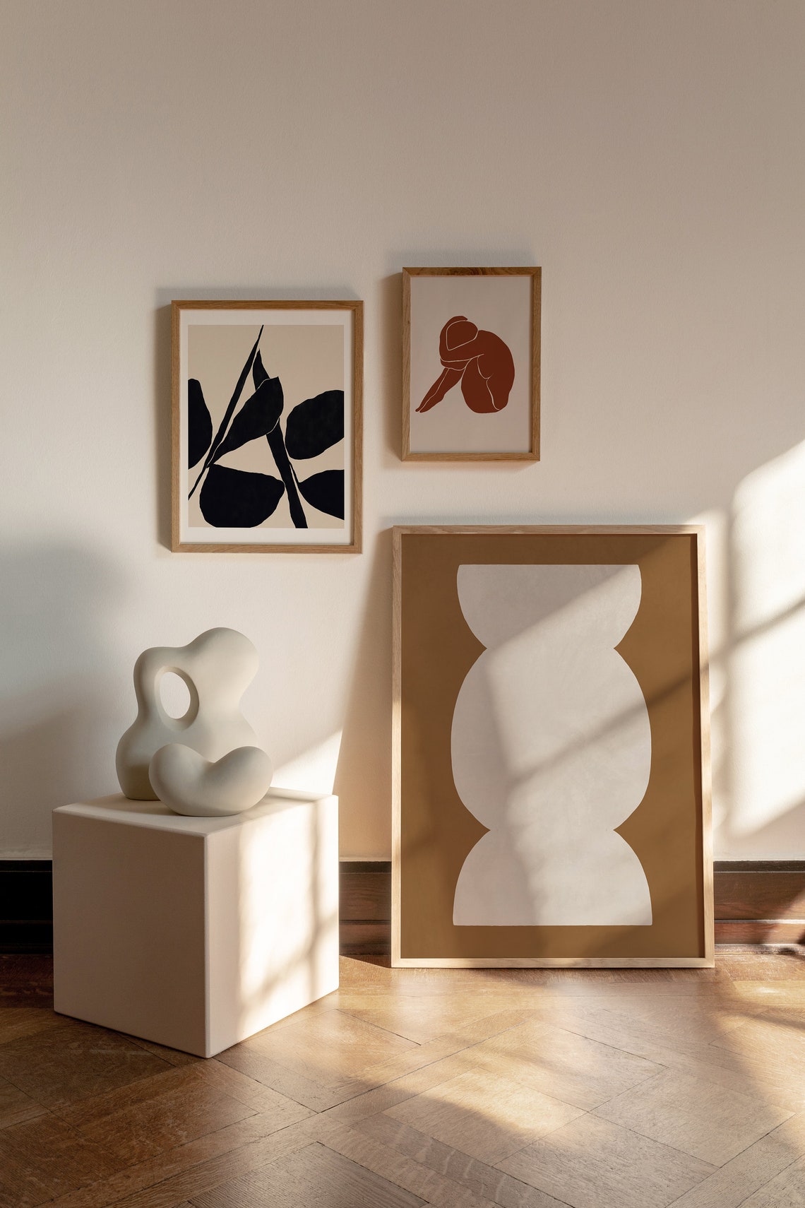 Art Print of Beige Abstract Shape on Brown Background - Etsy