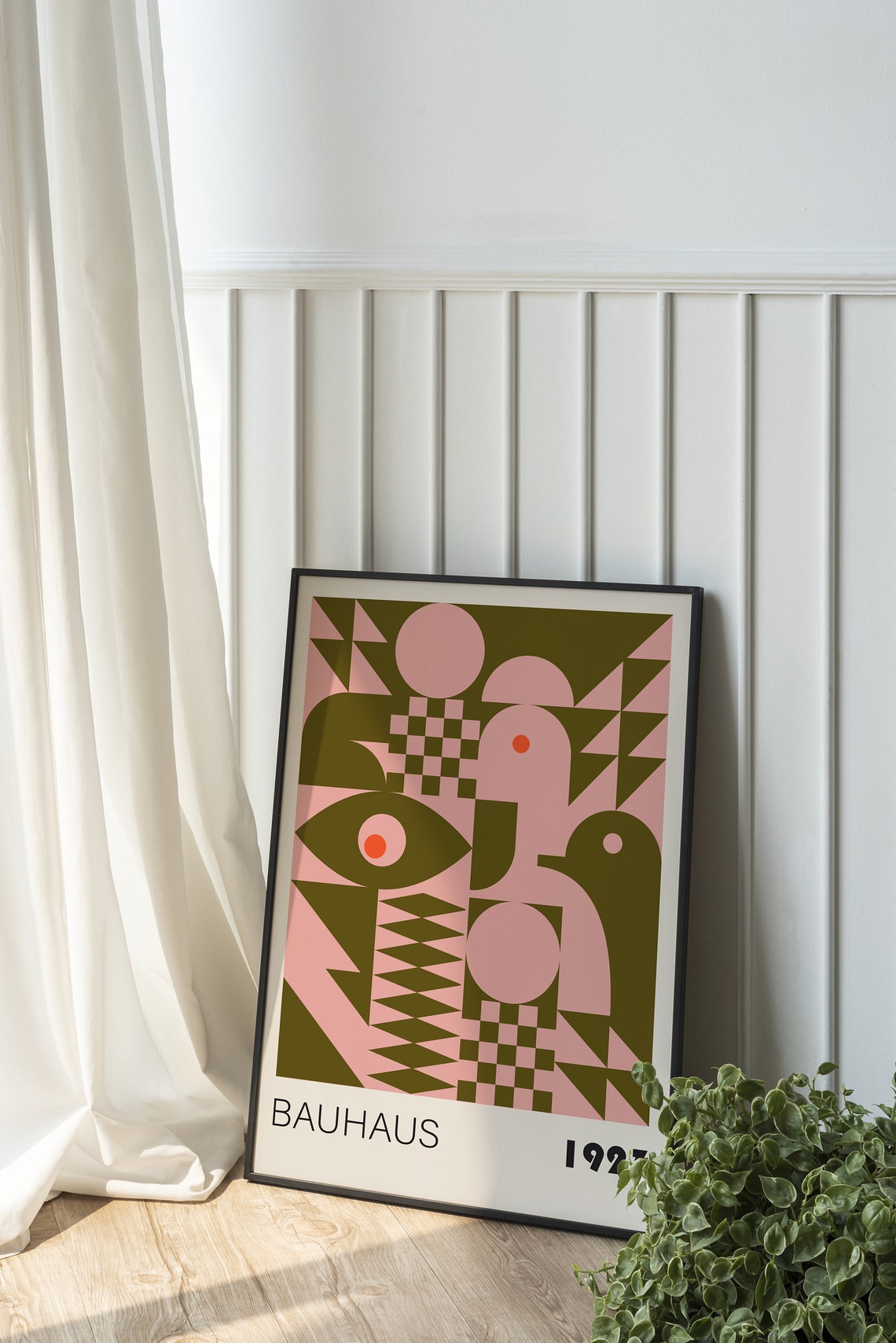 Bauhaus Modern Poster: Pink and Olive Green Print - Digital Download ...