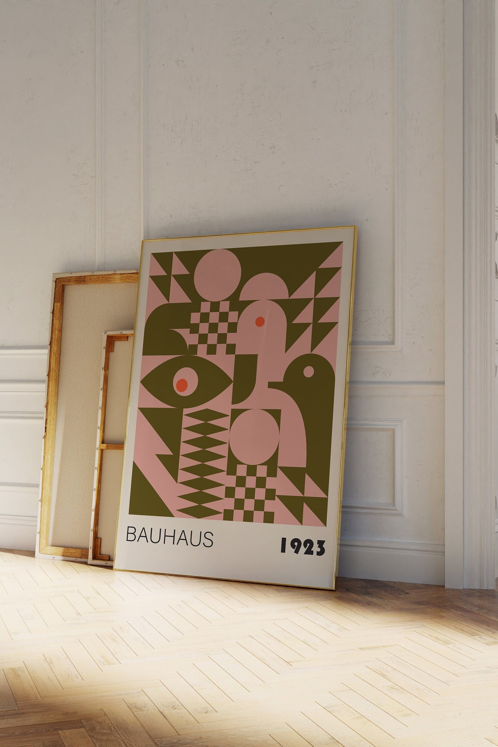Bauhaus Modern Poster: Pink and Olive Green Print - Digital Download ...