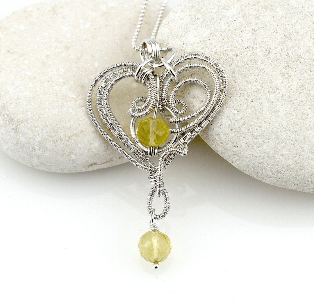 Pendentif en quartz citron-925 Sterling Silver Wire Wrapped Gemstone ...
