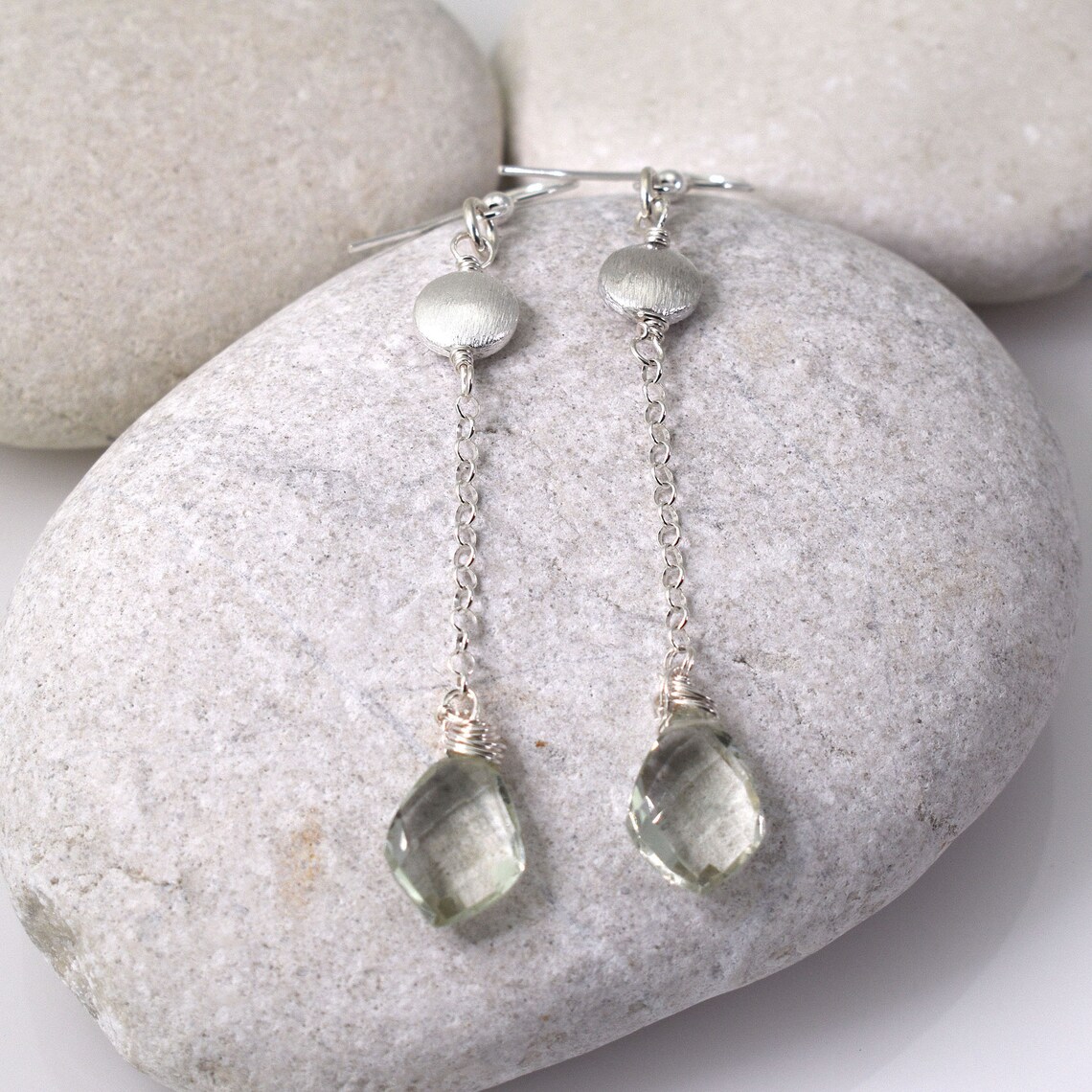 Prasiolite Earrings 925 Sterling Silver Kingman Turquoise Gemstone ...