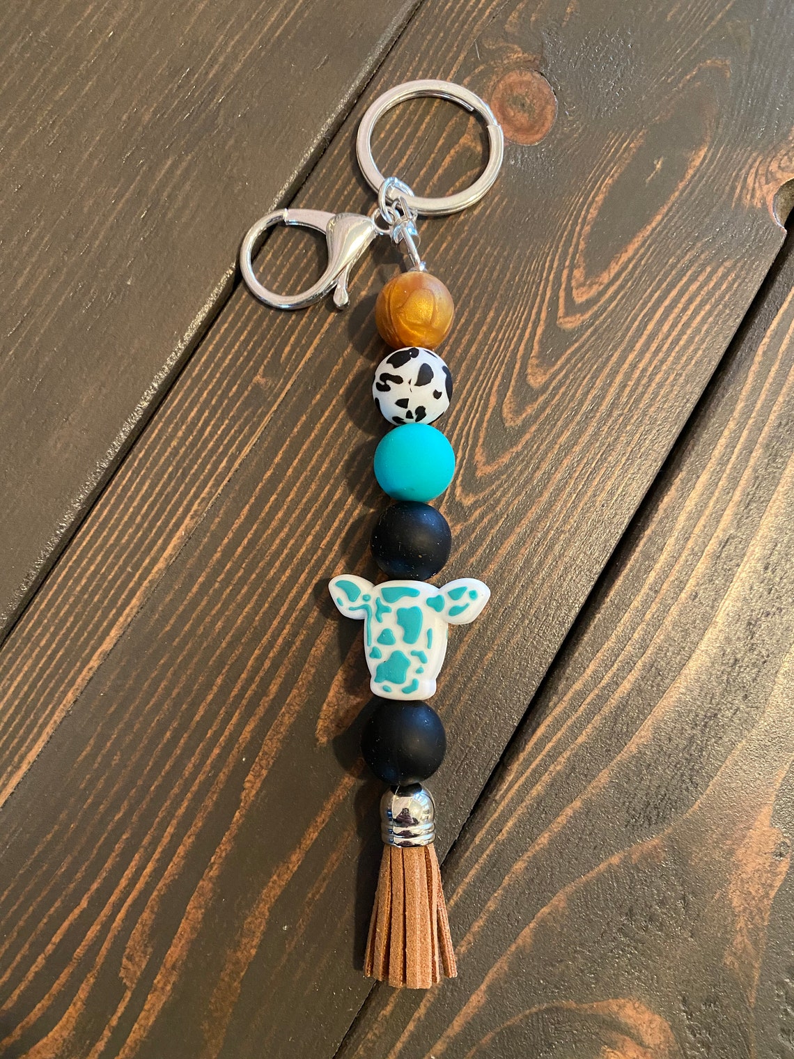 Cow Keychain, Cows, Keychains, Silicone Bead Keychain, Bead Keychains ...