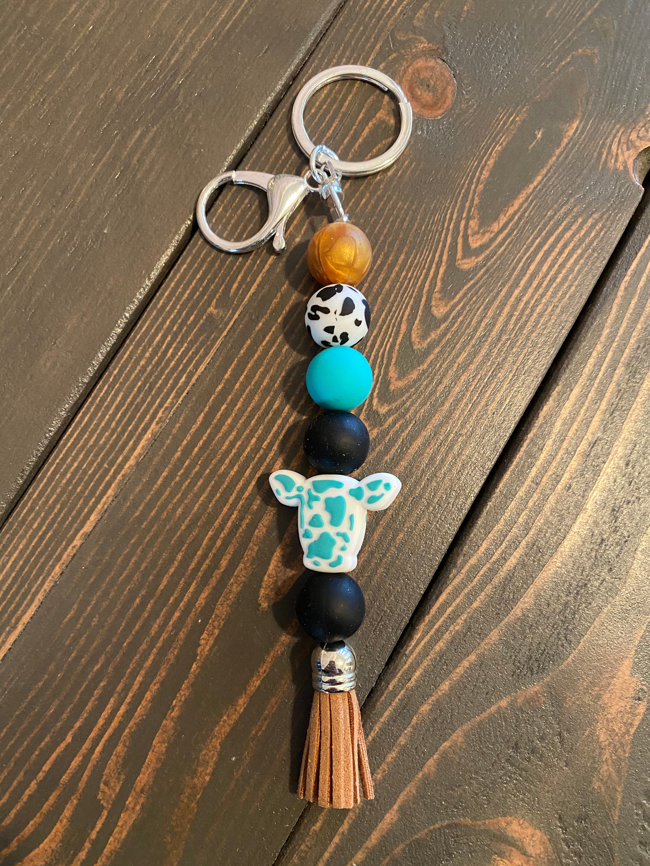 Cow Keychain, Cows, Keychains, Silicone Bead Keychain, Bead Keychains ...