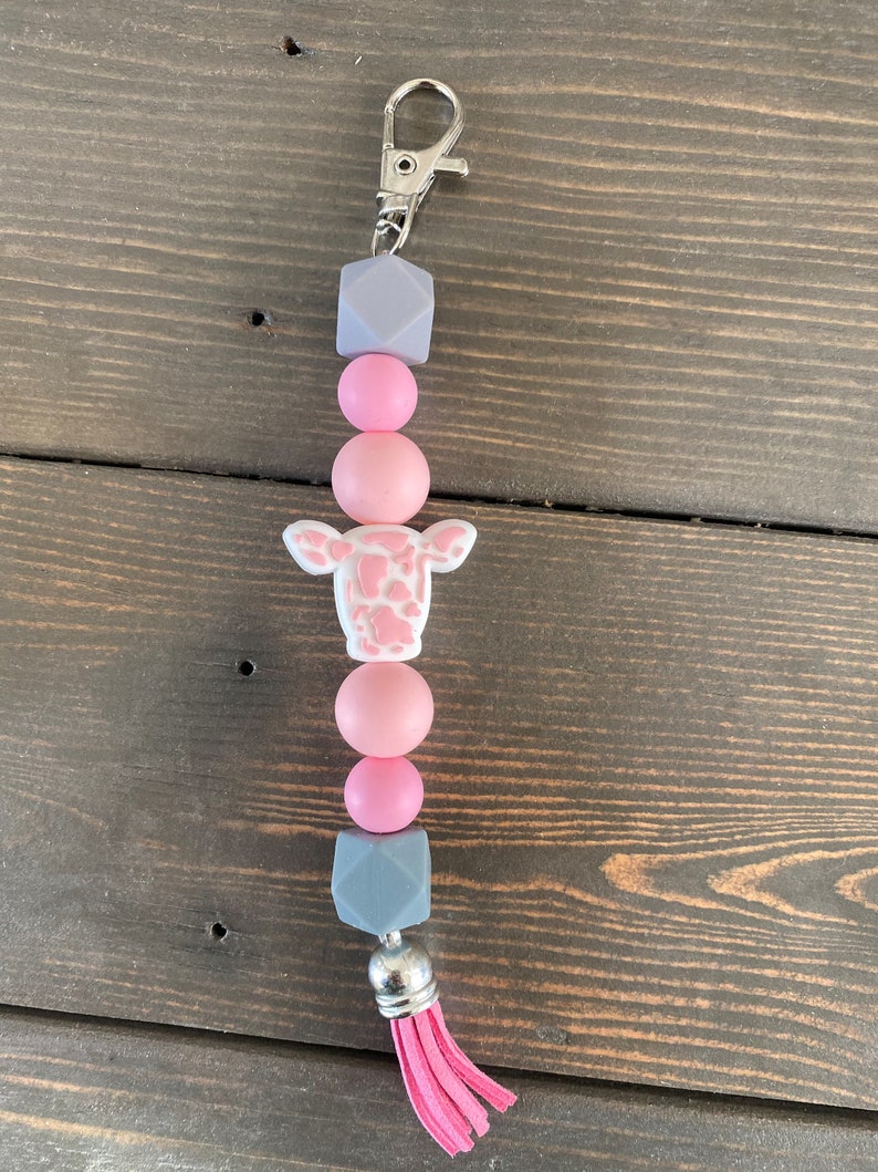 Cow Keychain, Cows, Keychains, Silicone Bead Keychain, Bead Keychains ...