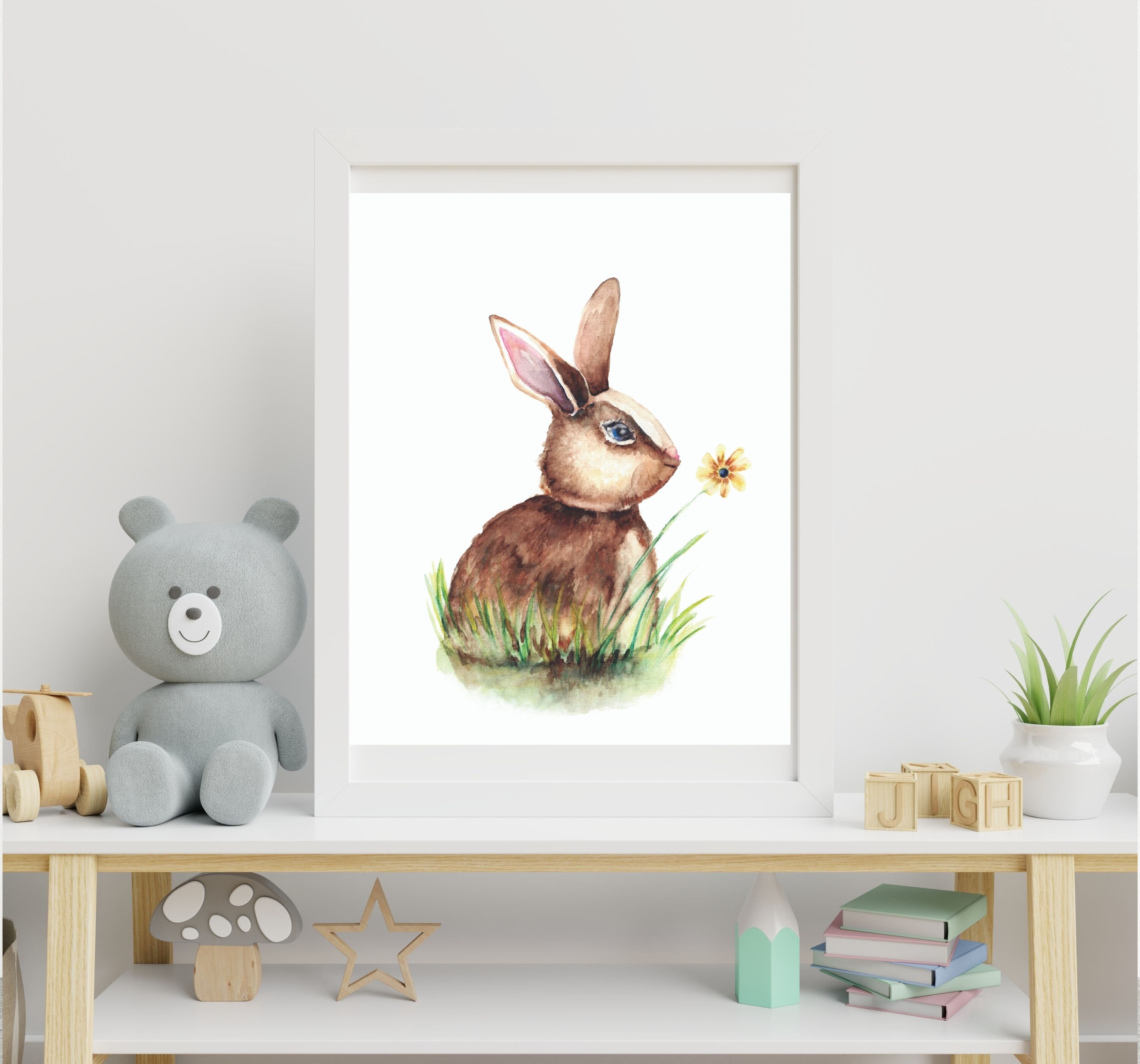 Cute Rabbit Nursery Print Baby Room Decor. Watercolor Rabbit Baby ...