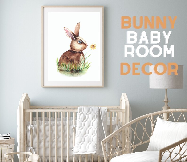 Cute Rabbit Nursery Print Baby Room Decor. Watercolor Rabbit Baby ...