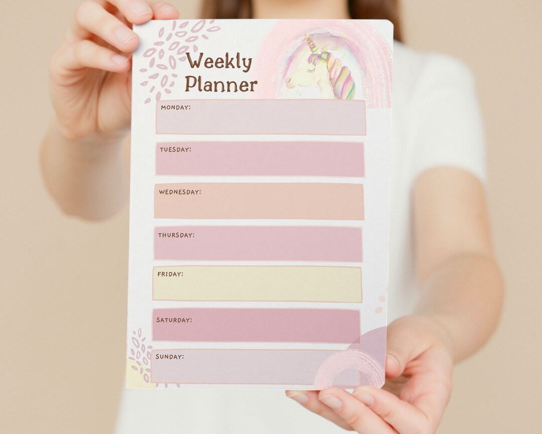 Kids Weekly Planner. Unicorn Printable Schedule for Sholars. Unicorn ...