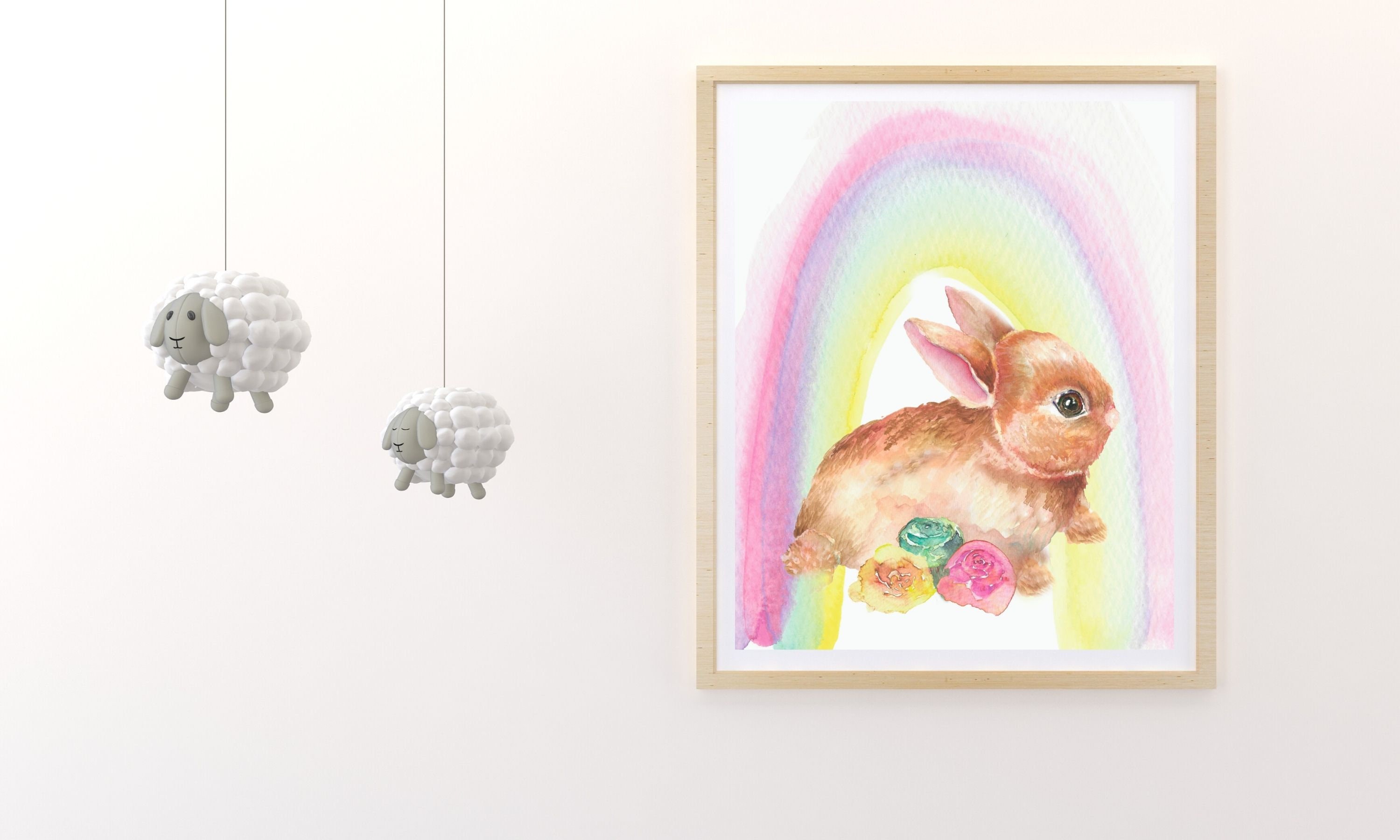Rainbow Bunny Nursery Instant Download Watercolor Bunny Art - Etsy UK