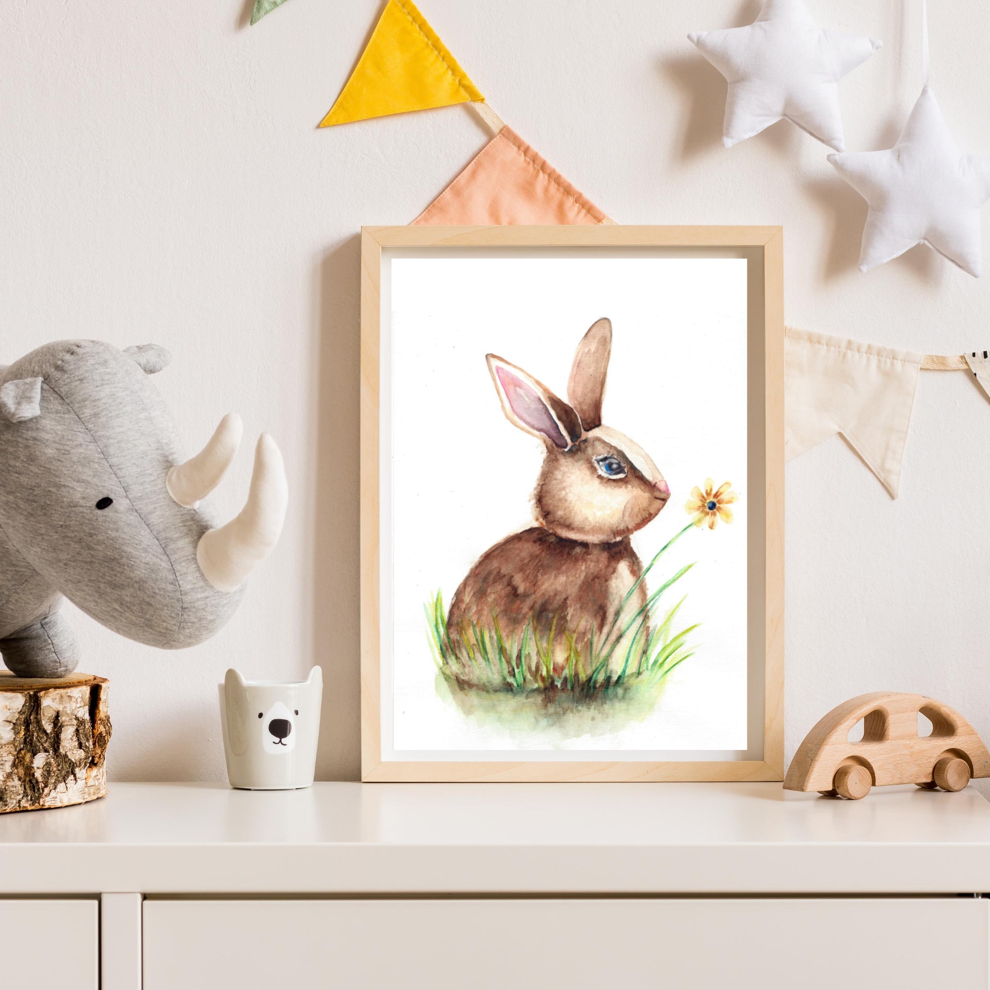 Cute Rabbit Nursery Print Baby Room Decor. Watercolor Rabbit Baby ...