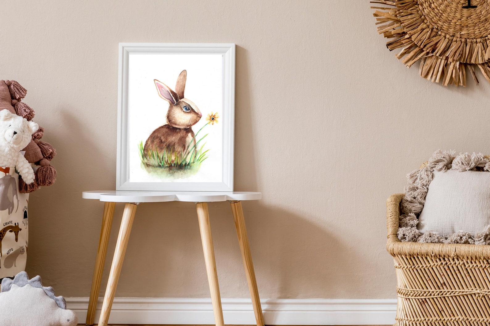 Cute Rabbit Nursery Print Baby Room Decor. Watercolor Rabbit Baby ...