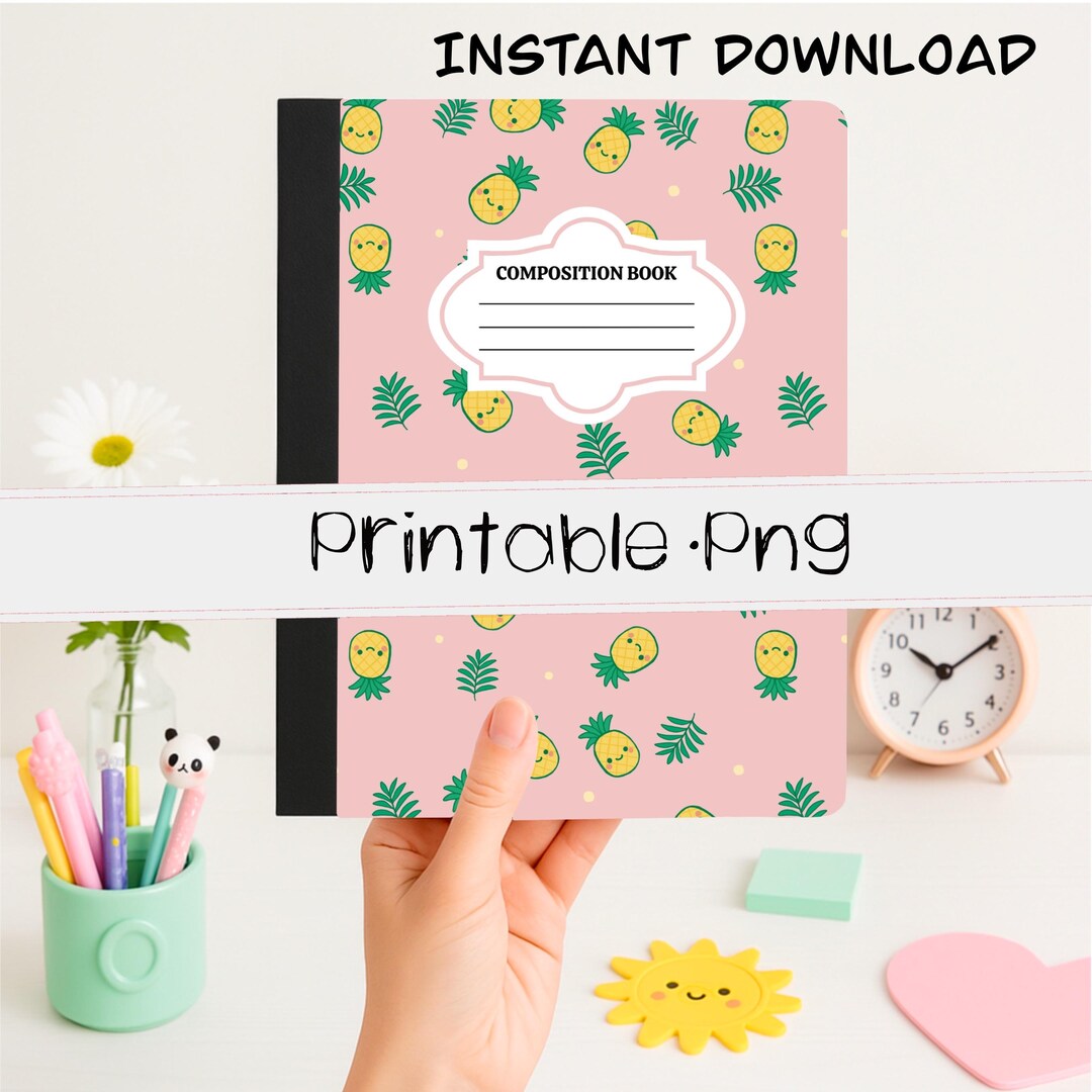 Kawaii Pineapple Notebook Cover PNG – Cute Fruit Composition Cover ...