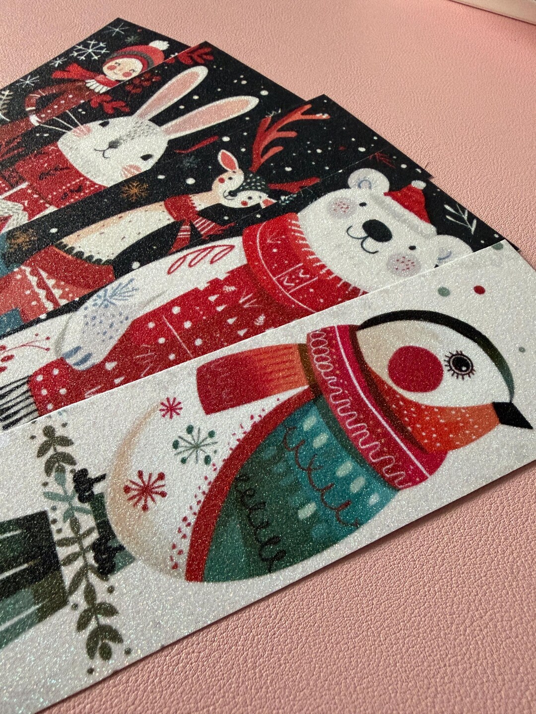 Glitter Holiday Bookmark • 2x7 Winter Animal Bookmark • Christmas Gift ...