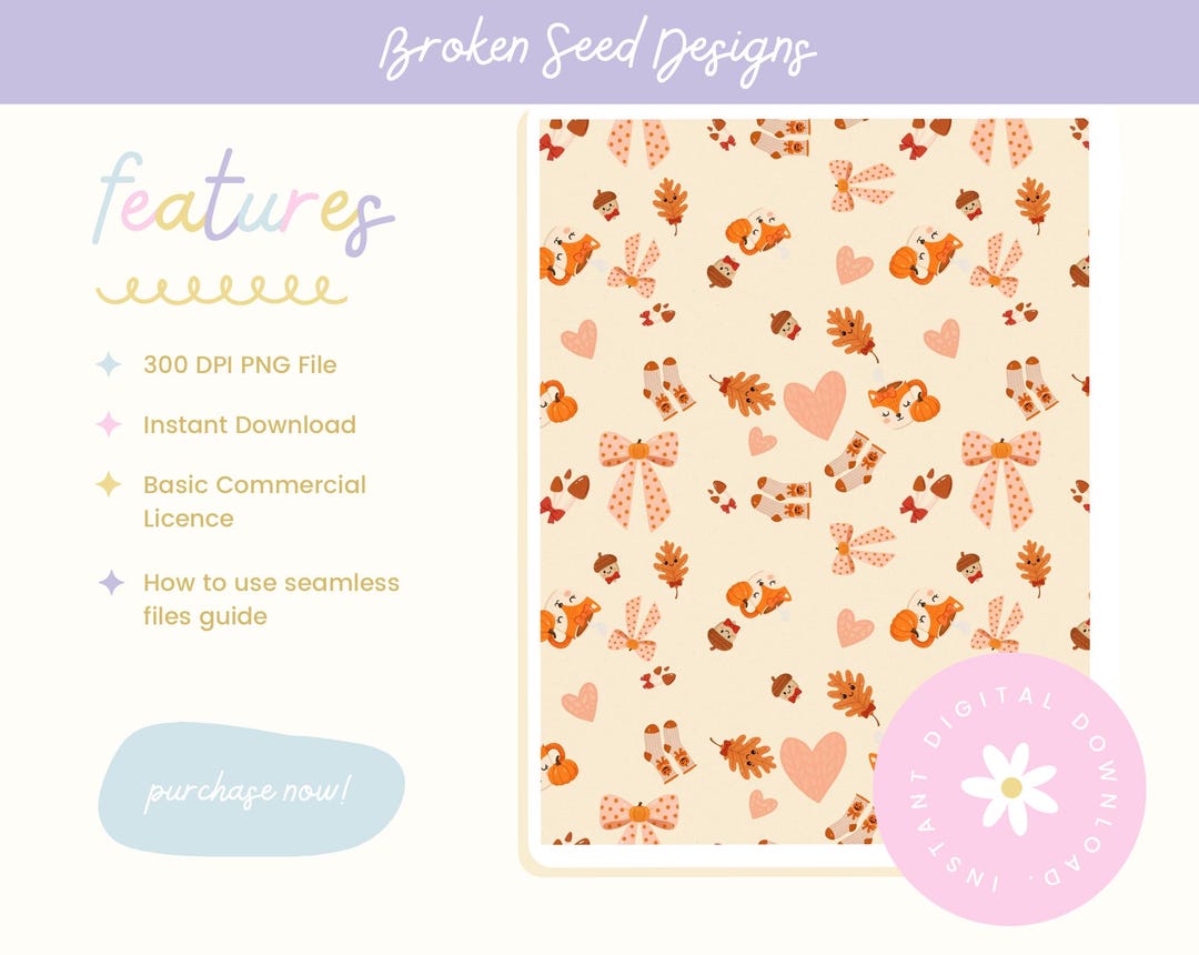 Fall Seamless Pattern | Pumpkins, Bows, Leaves & Acorns Digital Paper ...