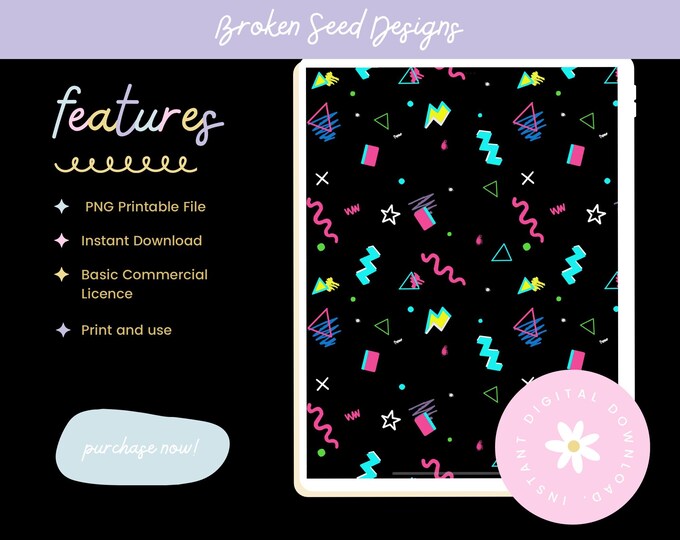 90s Neon Glow Seamless Digital Paper | Commercial Use | High-resolution ...