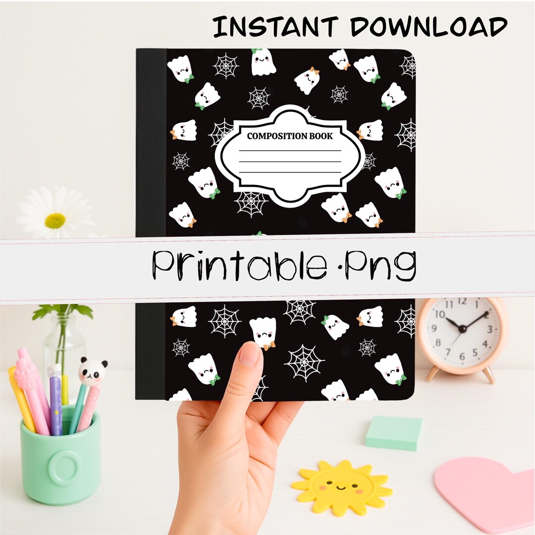 Kawaii Ghost Halloween Notebook Cover PNG – Spooky Cute Composition ...