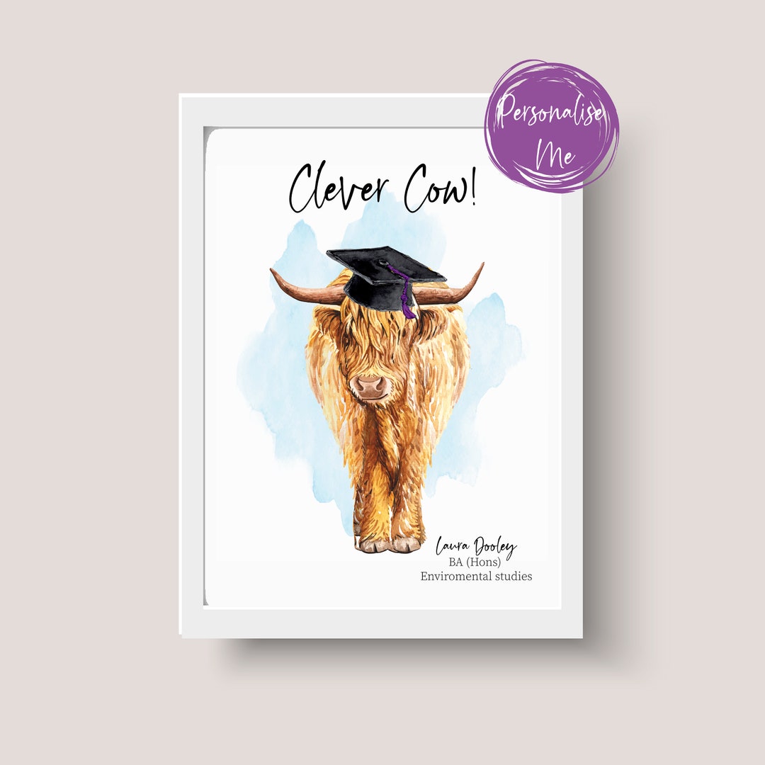 Personalised Graduate Print, Highland Cow Graduate Print, Heilan Coo ...