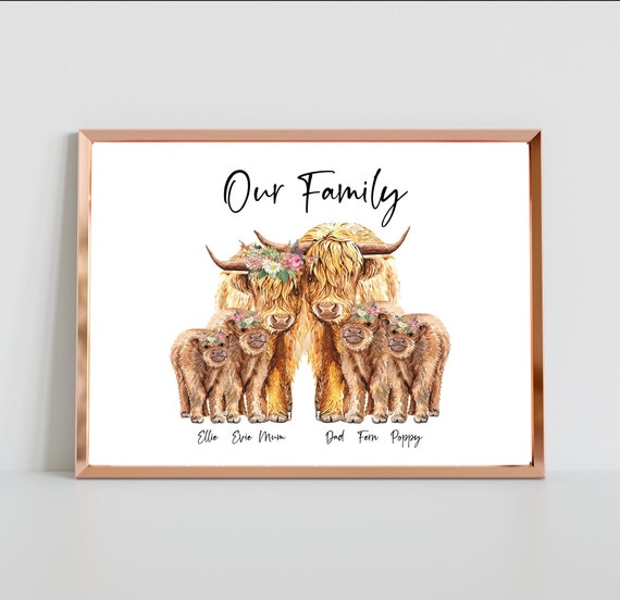 Personalised Family Print Highland Cow Print Heilan Coo - Etsy UK