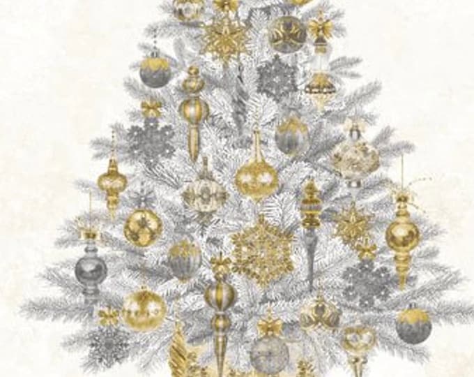 White Christmas Tree Panel Gold & Silver Metallic by Northcott ...