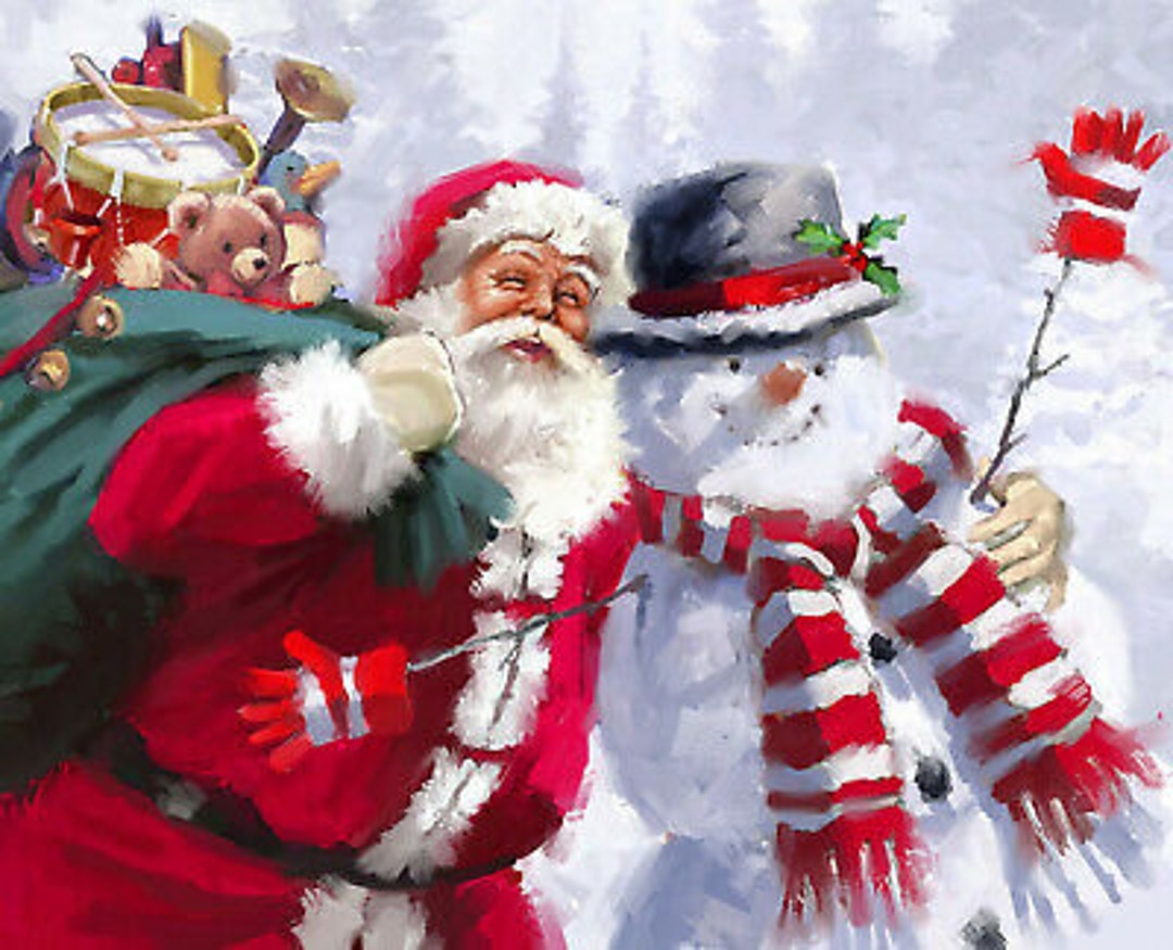 Santa Hugging Snowman Panel - so Cute - Etsy