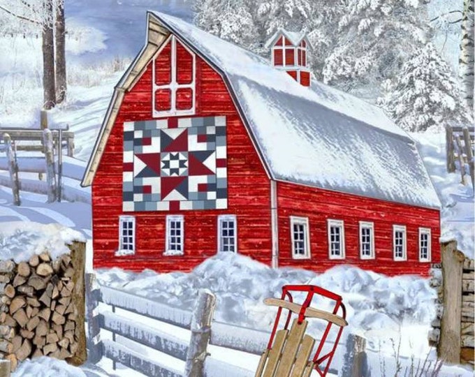 Red Barn Winter Panel Beautiful Memories - Etsy