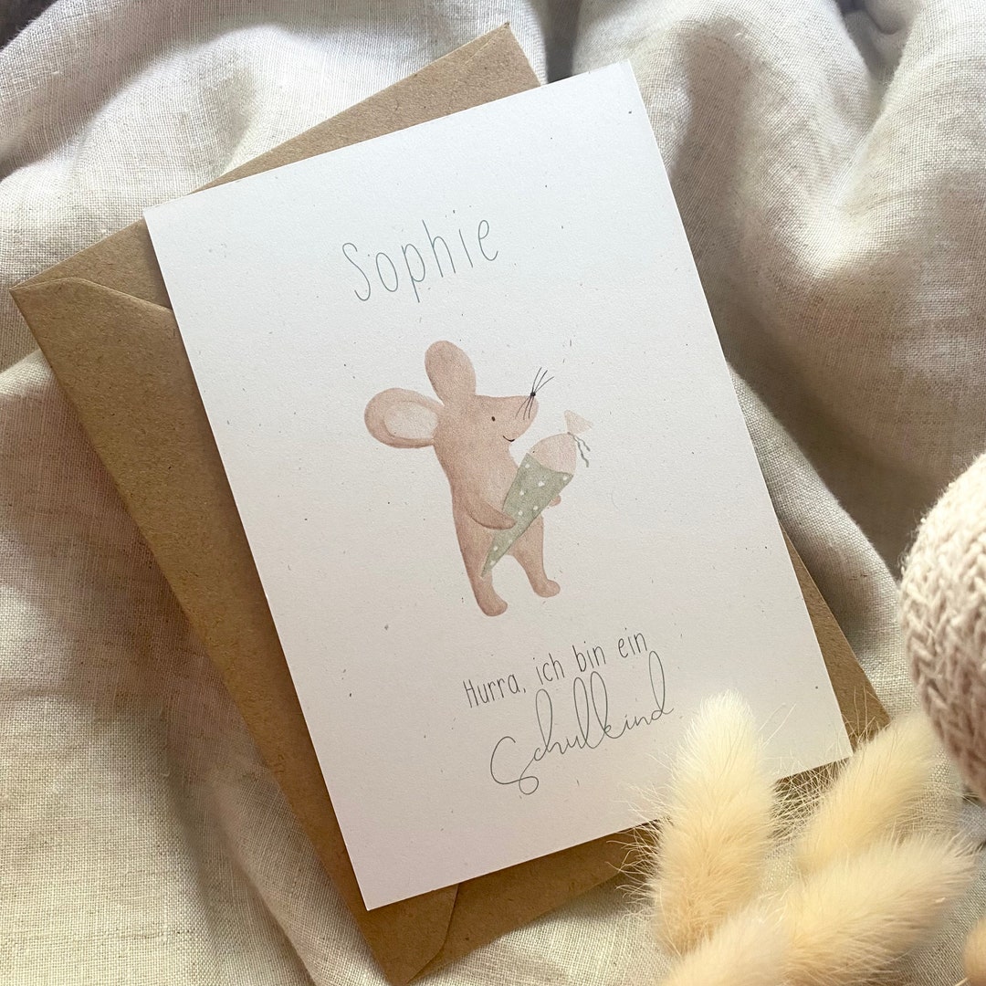 Personalized Card mouse With School Bag With Desired Text and Name ...