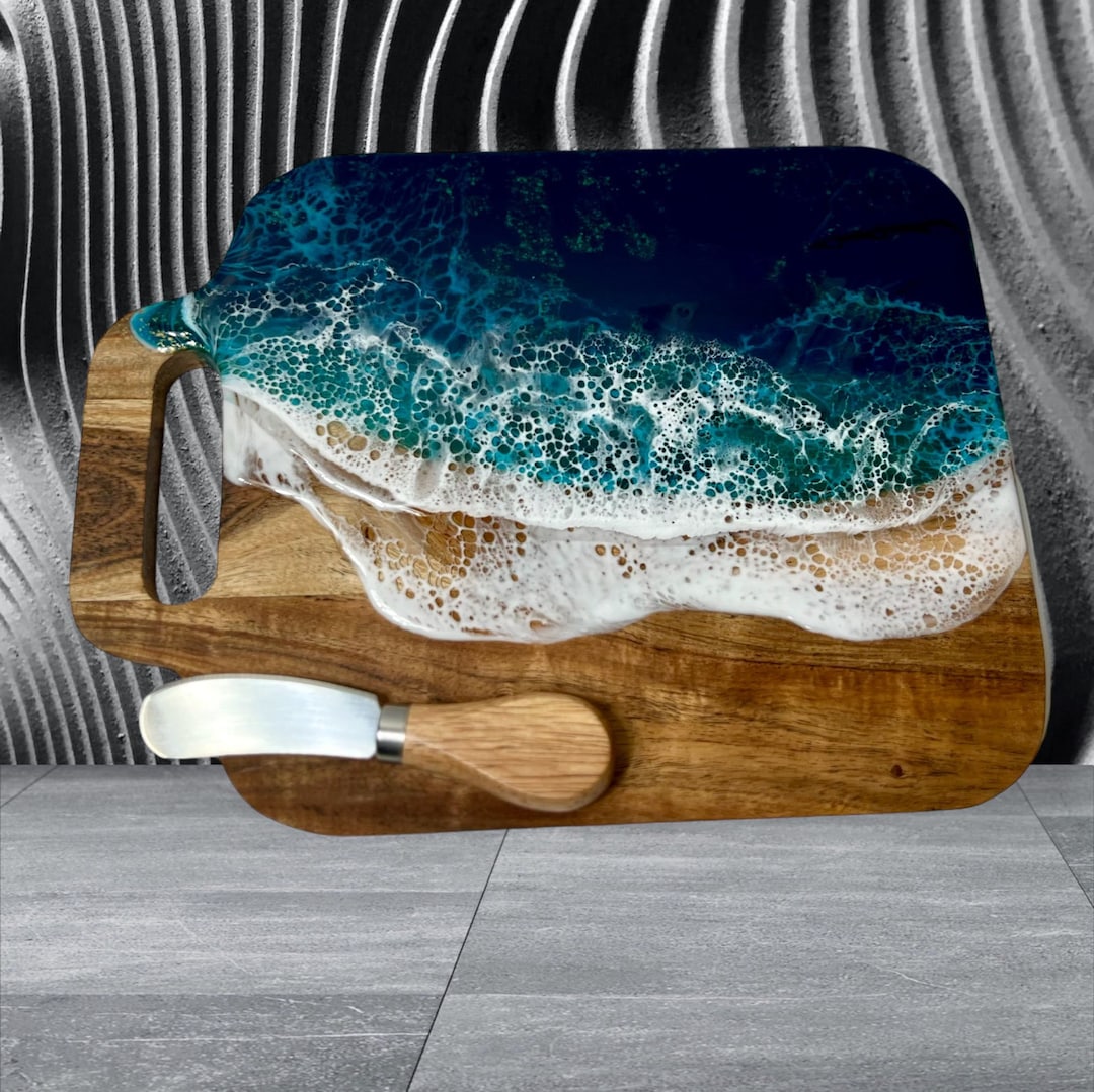 Personalized Ocean Waves Cheese Board Set Rustic Elegance With Shore ...