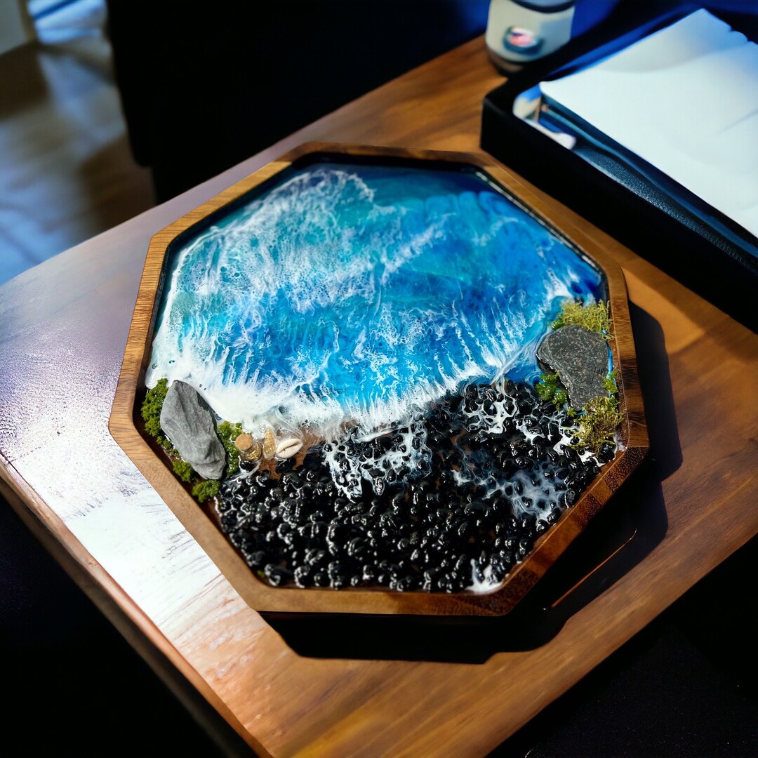 Ocean Waves Organizer Tray,beach Key Keeper,wood Glasses Organizer ...