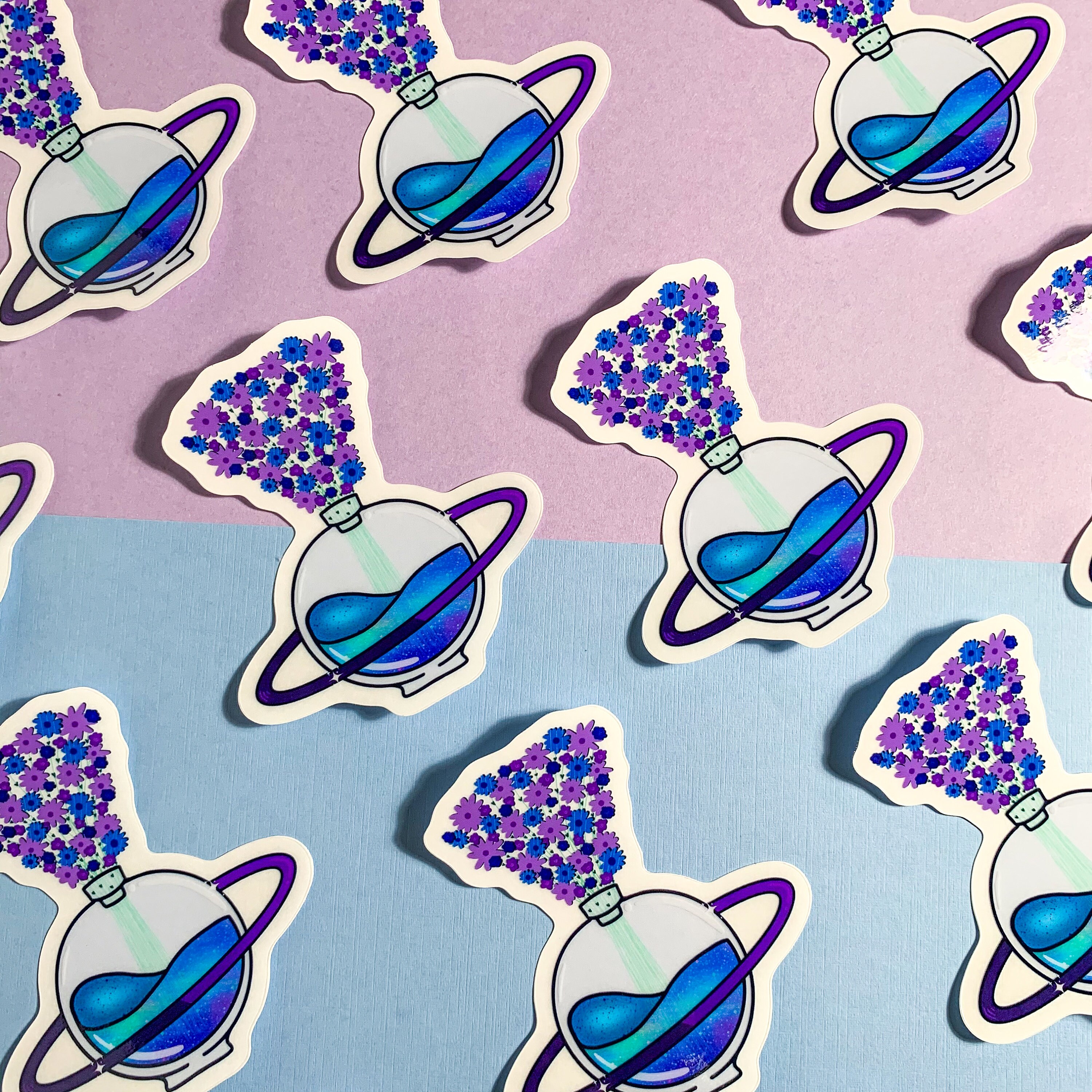 Clear Space-themed Flowers Vinyl Sticker Space-themed - Etsy