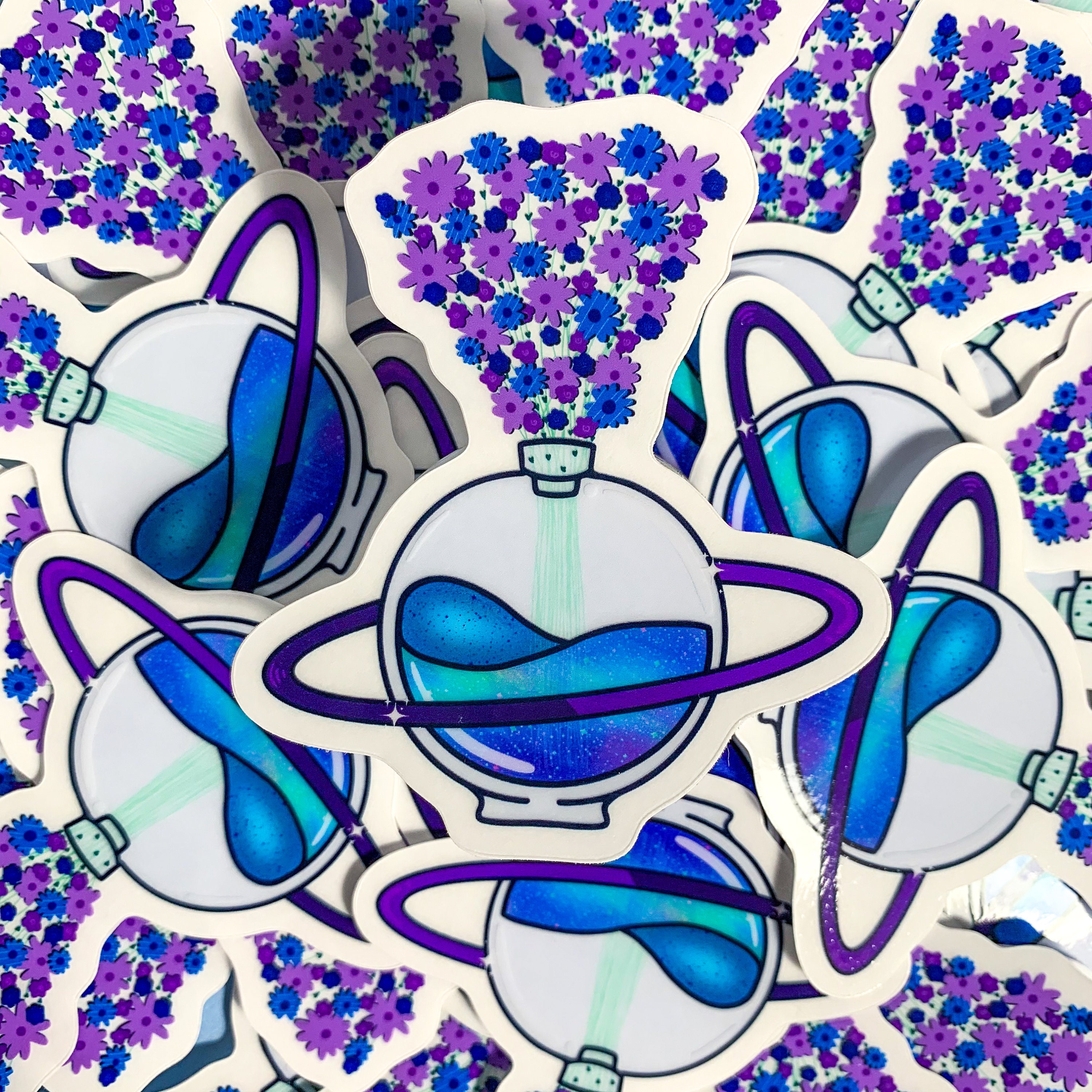 Clear Space-themed Flowers Vinyl Sticker Space-themed - Etsy