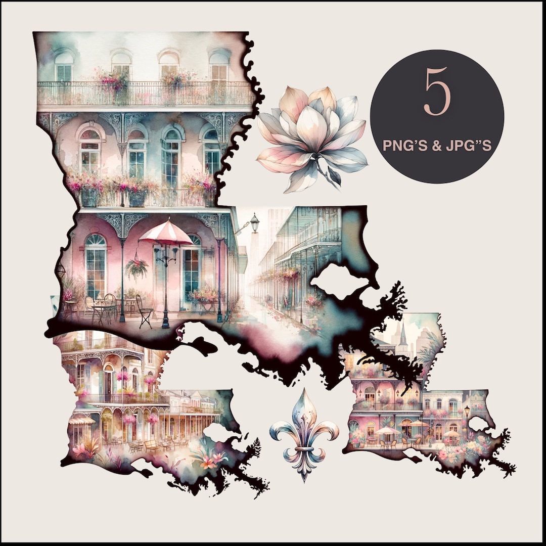 Louisiana State/ New Orleans. Magnolia. Fleur De-lis. 5 PNGS and JPS ...