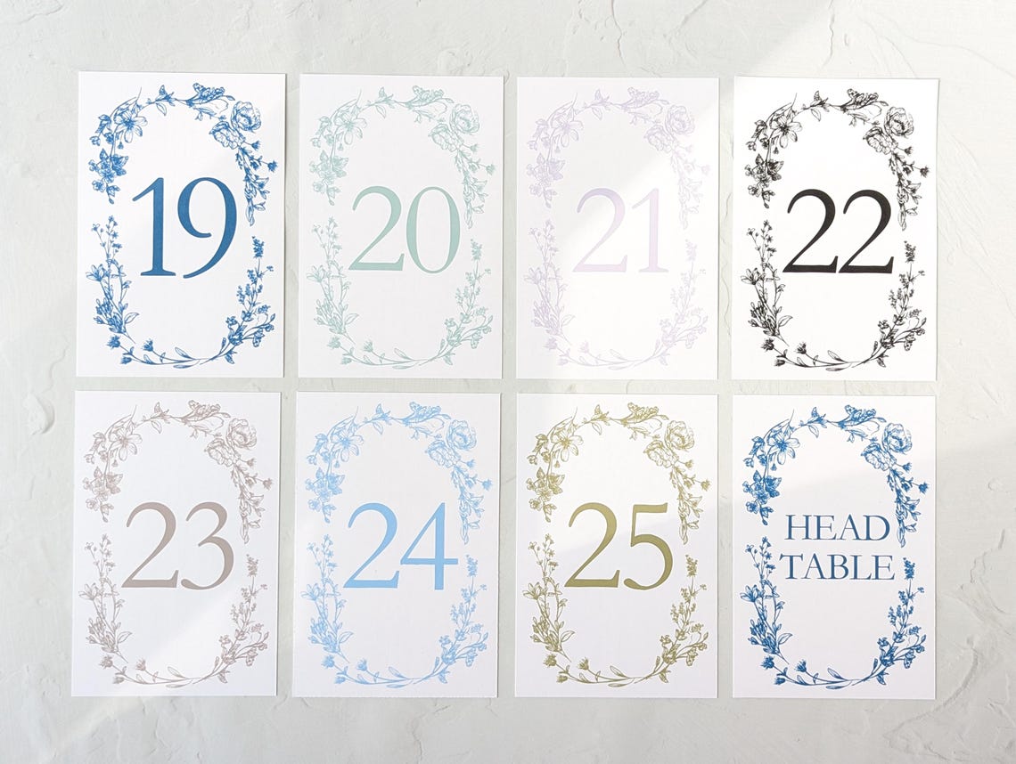 Print-at-home Table Numbers - Floral Design - French Blue - Classic ...
