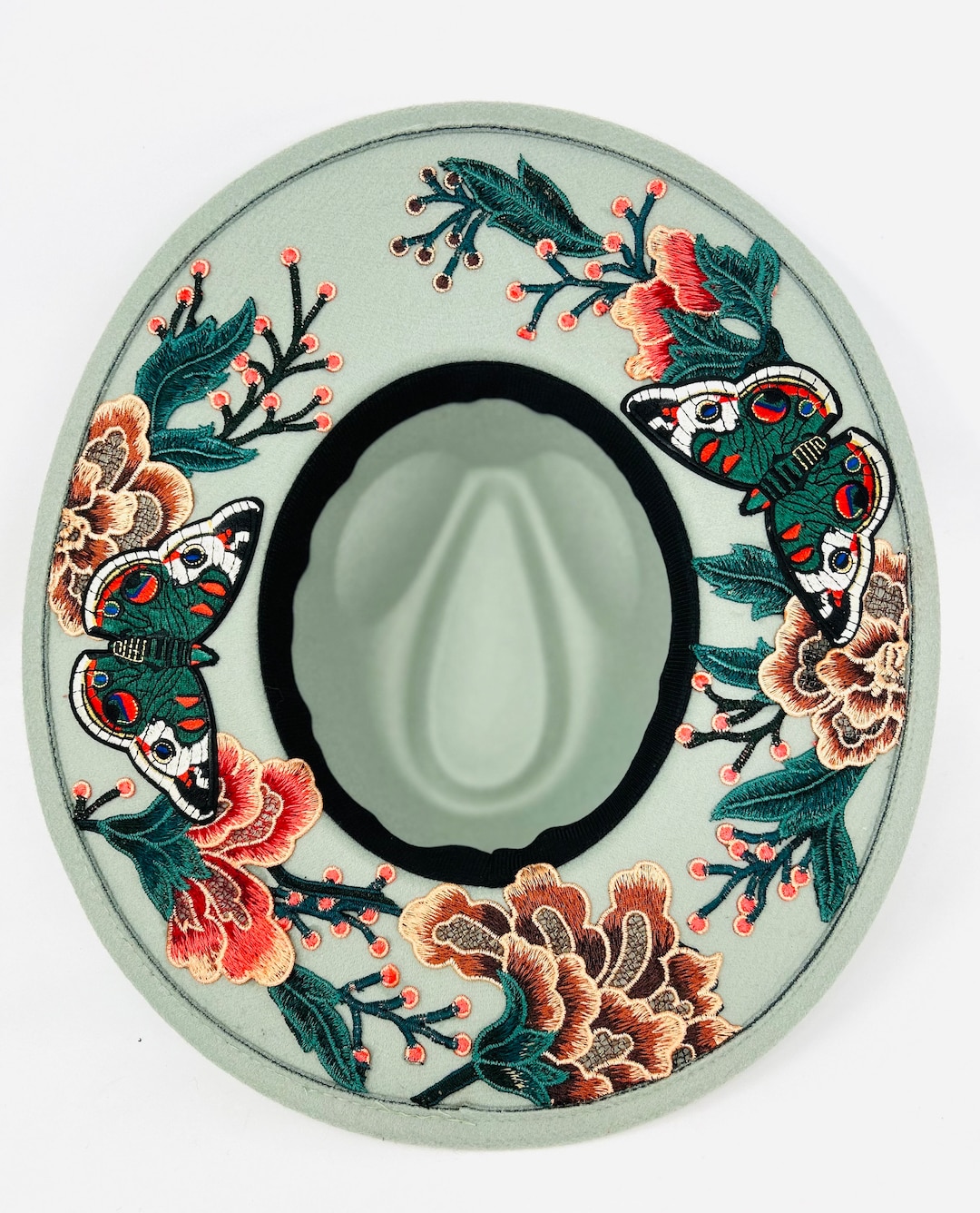 Floral Moth Embroidered Wide Brim Hat - Etsy